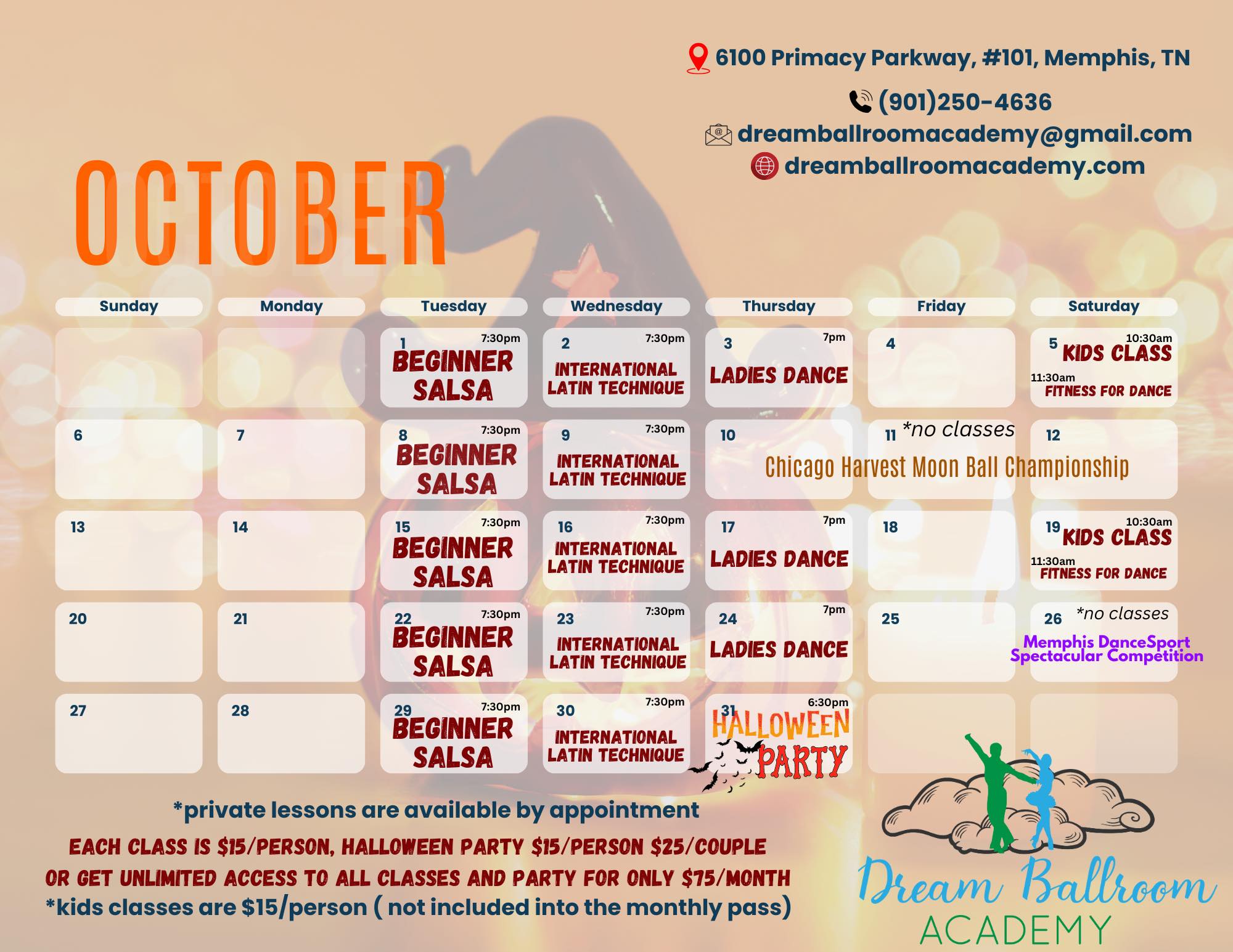 October Calendar - Dance Studio in Memphis, TN