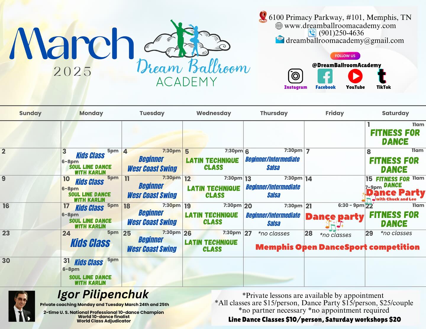 March Calendar - Dance Studio in Memphis, TN